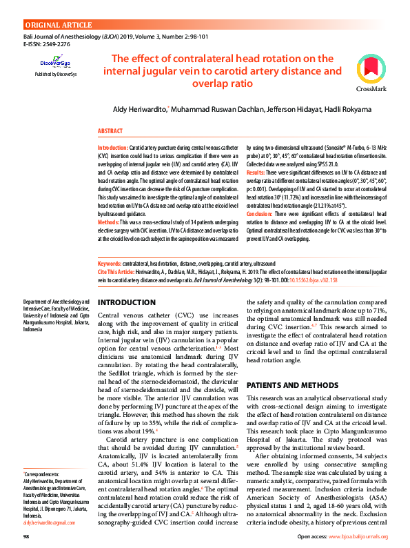 (PDF) The Effect of Contralateral Head Rotation on Internal Jugular ...