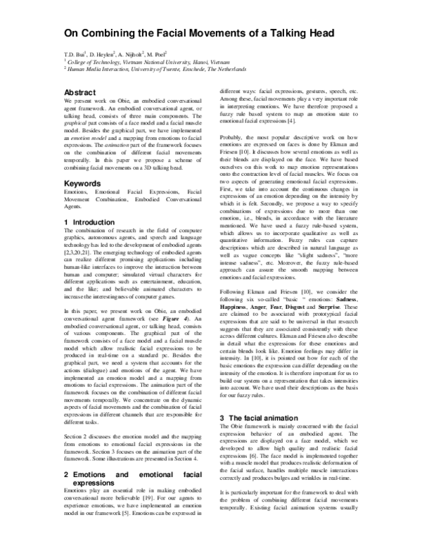 (PDF) On combining the facial movements of a talking head