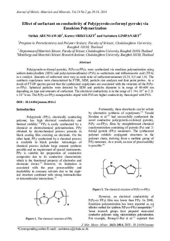 (PDF) Effect of surfactant on conductivity of Poly(pyrrole-co-formyl ...
