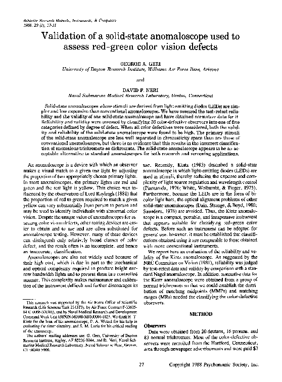(PDF) Validation of a solid-state anomaloscope used to assess red-green ...