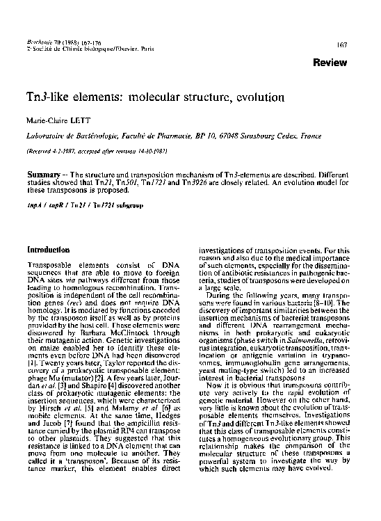(PDF) Tn3-like elements: molecular structure, evolution