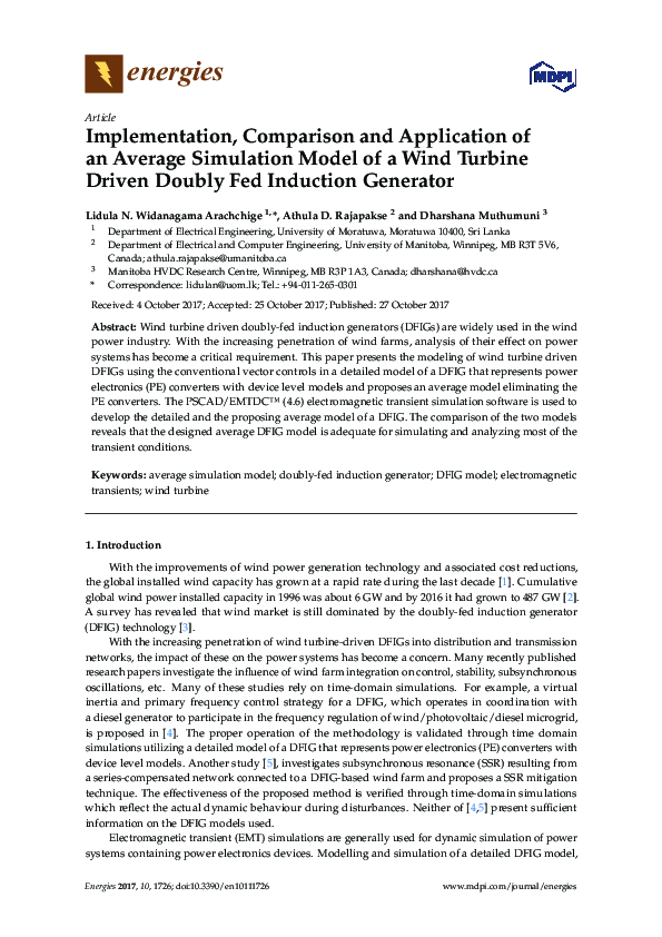 Pdf Implementation Comparison And Application Of An Average Simulation Model Of A Wind