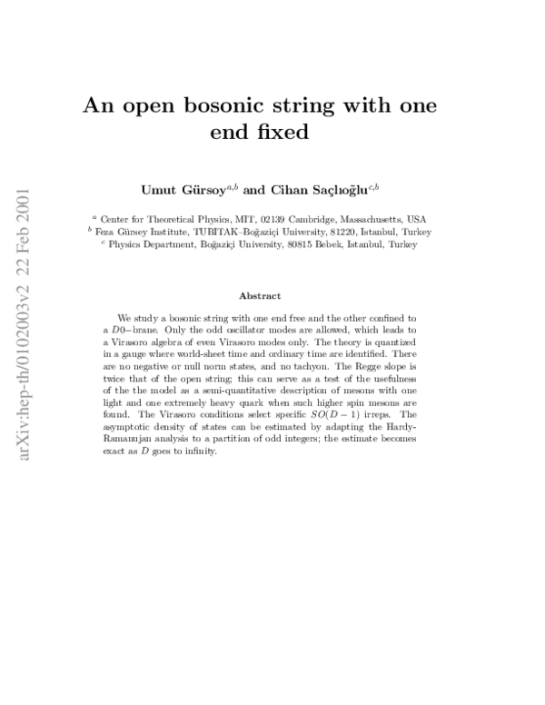 (PDF) An open bosonic string with one end fixed | Umut Gürsoy - Academia.edu