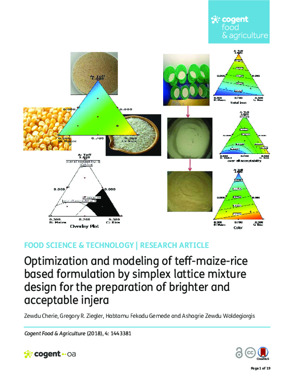 (PDF) Optimization and modeling of teff-maize-rice based formulation by ...