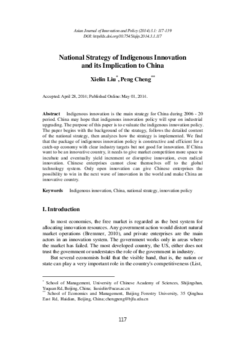 (PDF) National Strategy of Indigenous Innovation and its Implication to ...