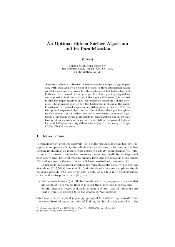 (PDF) An Optimal Hidden-Surface Algorithm and Its Parallelization