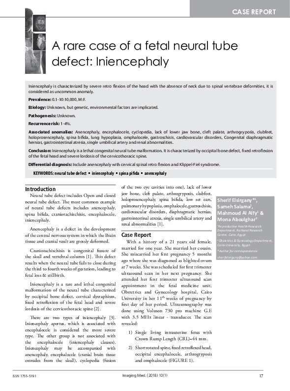 (PDF) A rare case of a fetal neural tube defect: Iniencephaly