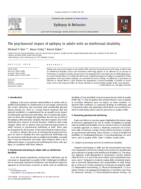 (PDF) The psychosocial impact of epilepsy in adults with an ...