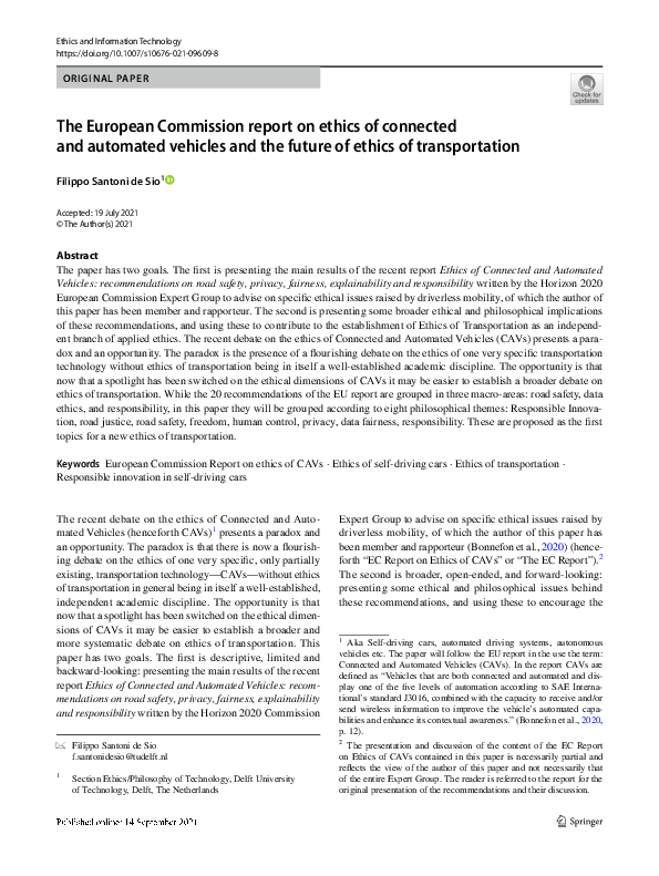 (PDF) The European Commission report on ethics of connected and ...