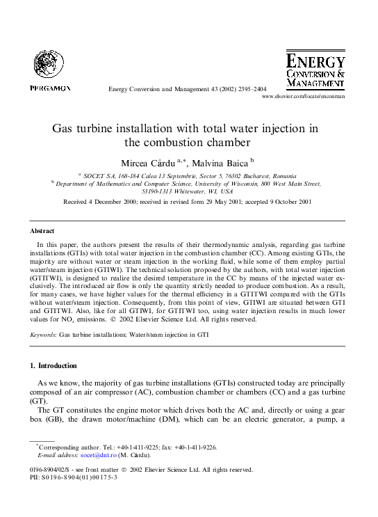 (PDF) Gas turbine installation with total water injection in the ...