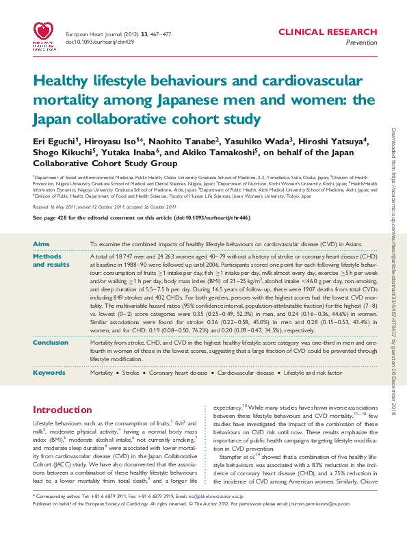 (PDF) Healthy lifestyle behaviours and cardiovascular mortality among ...