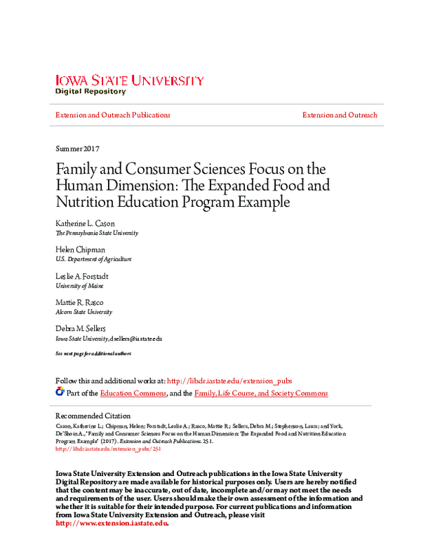 (PDF) Family and Consumer Sciences Focus on the Human Dimension: The ...