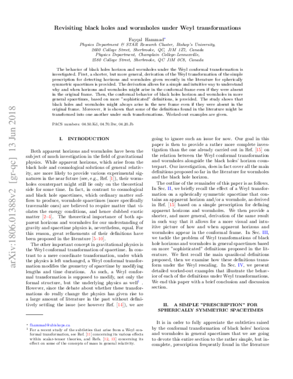 (PDF) Revisiting black holes and wormholes under Weyl transformations