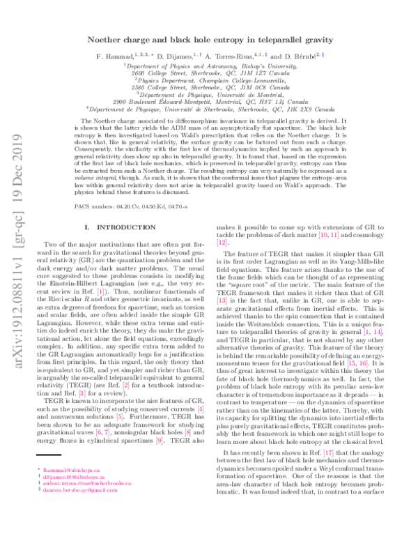 (PDF) Noether charge and black hole entropy in teleparallel gravity