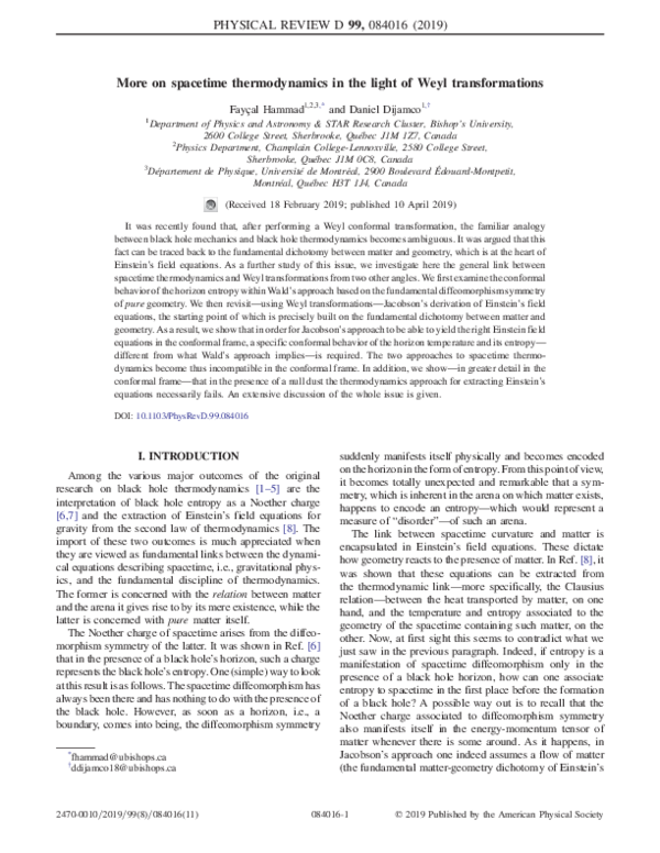 (PDF) More on spacetime thermodynamics in the light of Weyl transformations