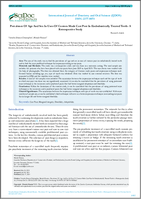 (PDF) Prevalence Of Age And Sex In Uses Of Custom Made Cast Post In ...