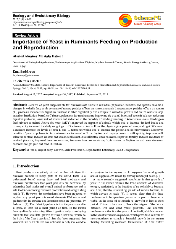 (PDF) Importance of Yeast in Ruminants Feeding on Production and ...