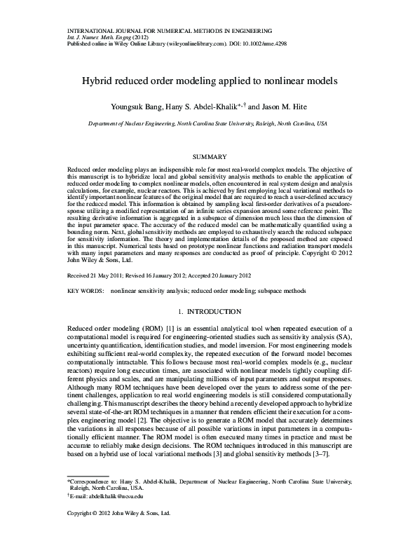 Pdf Hybrid Reduced Order Modeling Applied To Nonlinear Models