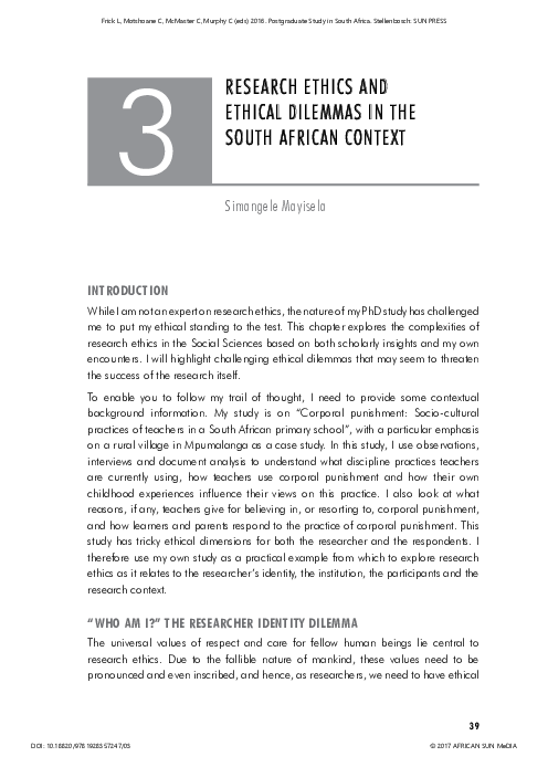 (PDF) Research Ethics and Ethical Dilemmas in the South African Context