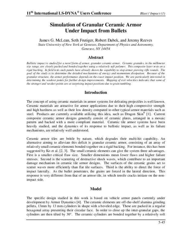 (PDF) Simulation of Granular Ceramic Armor Under Impact from Bullets