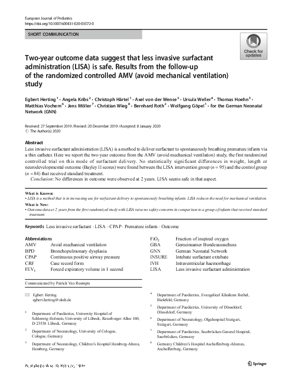 (PDF) Two-year outcome data suggest that less invasive surfactant ...