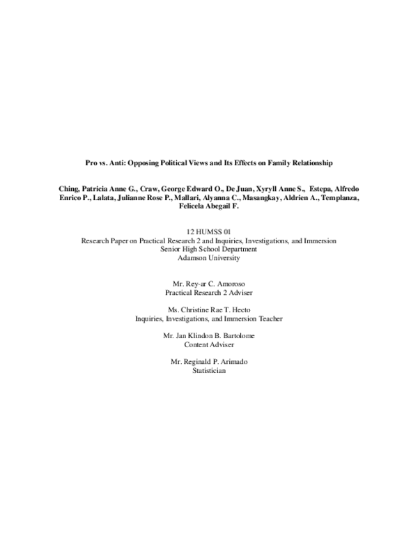 (PDF) Pro vs. Anti: Opposing Political Views and Its Effects on Family ...