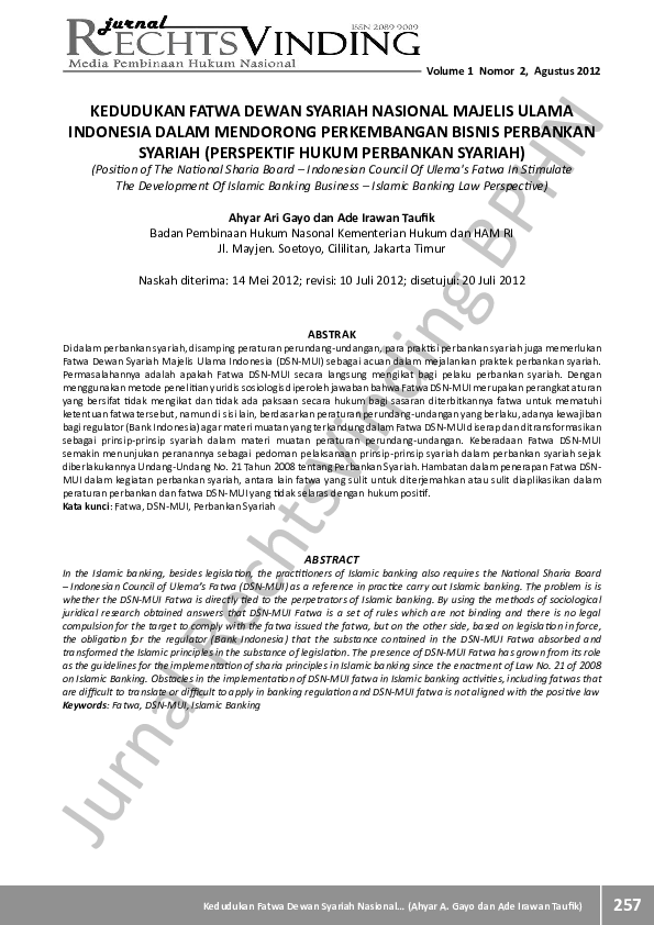 (PDF) Kedudukan Fatwa Dewan Syariah Nasional Majelis Ulama Indonesia ...