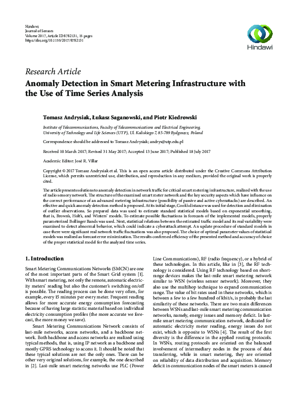 Pdf Anomaly Detection In Smart Metering Infrastructure With The Use