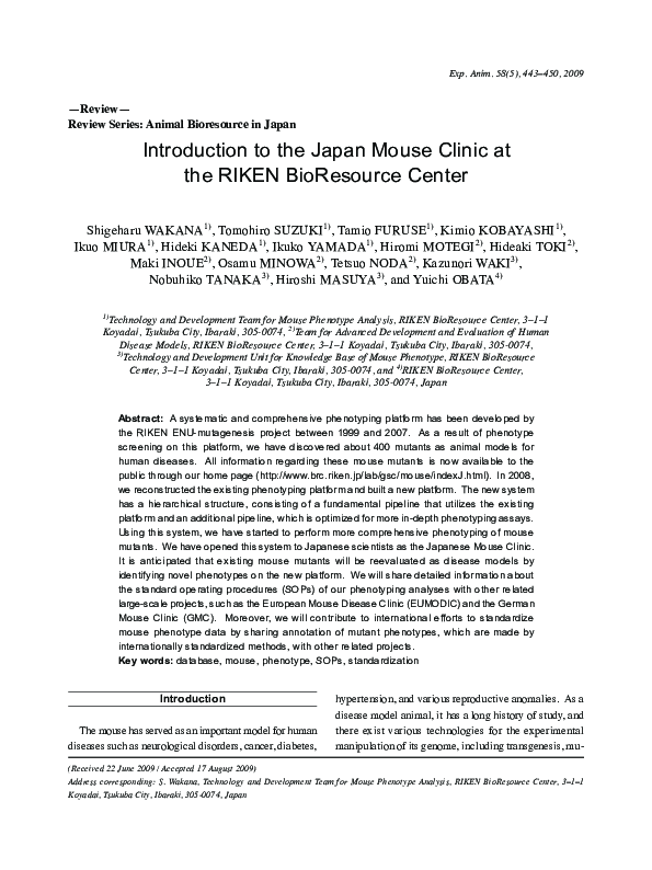 (PDF) Introduction to the Japan Mouse Clinic at the RIKEN BioResource ...