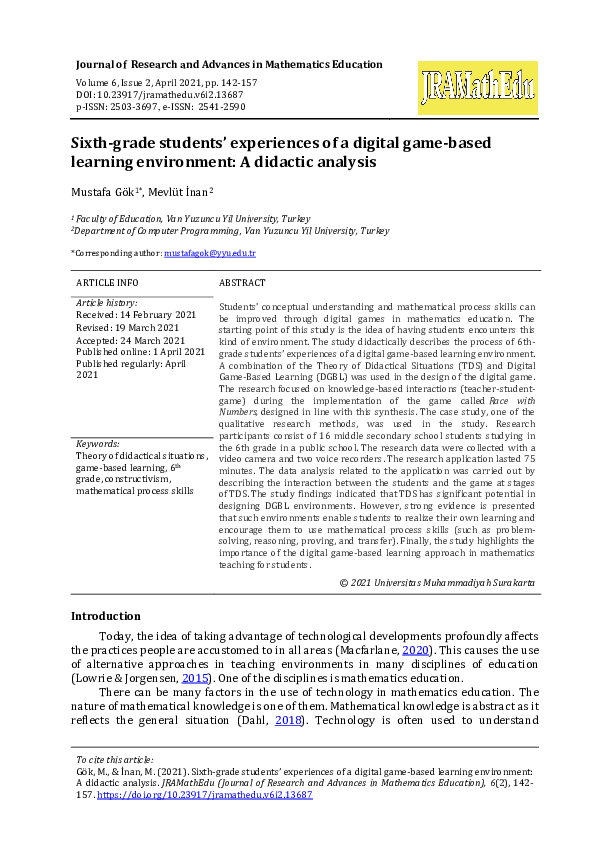 (PDF) Sixth-grade students’ experiences of a digital game-based ...