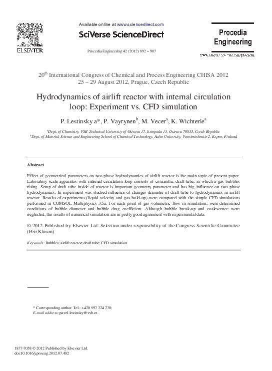(PDF) Hydrodynamics of Airlift Reactor with Internal Circulation Loop ...