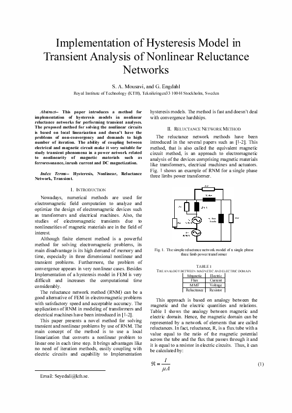 (PDF) Implementation of hysteresis model in transient analysis of ...
