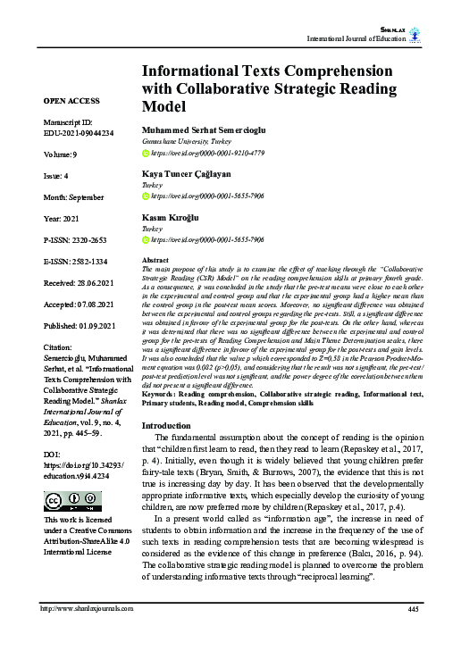 (PDF) Informational Texts Comprehension with Collaborative Strategic ...