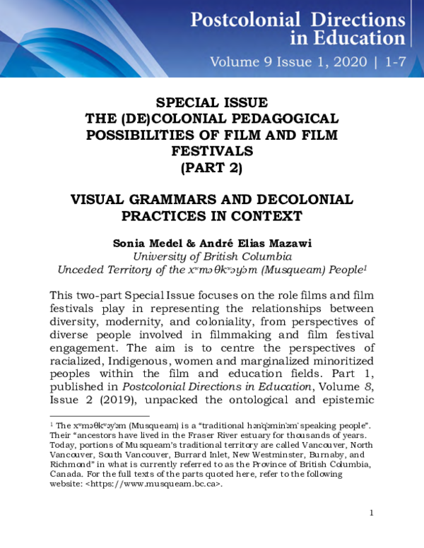 (PDF) Special issue editorial introduction (part 2): Visual grammars and decolonial practices in ...