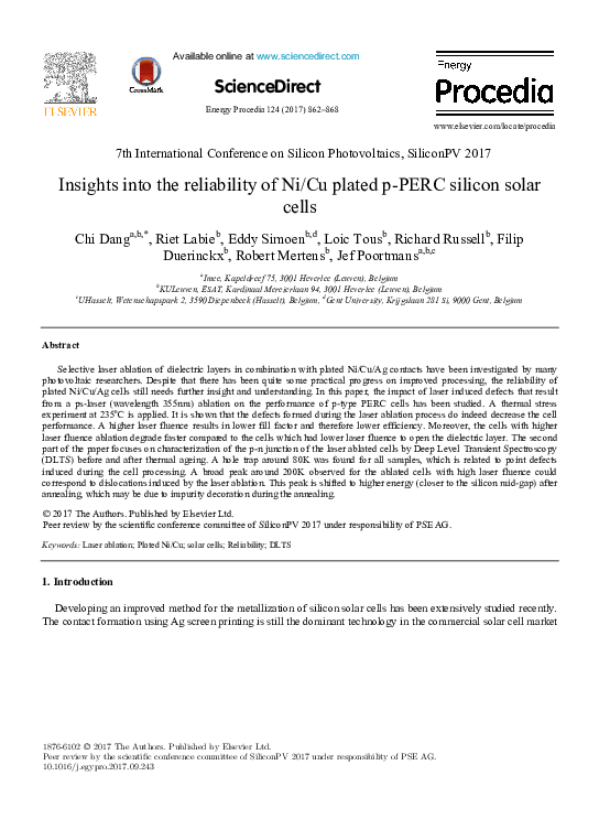 (PDF) Insights into the reliability of Ni/Cu plated p-PERC silicon ...