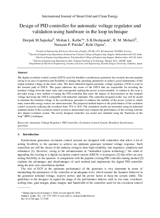 (PDF) Design of PID controller for automatic voltage regulator and ...