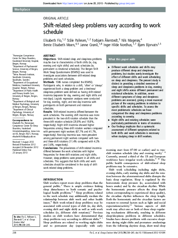 (PDF) Shift-related sleep problems vary according to work schedule