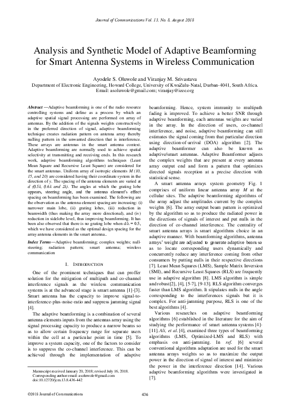 (PDF) Analysis and Synthetic Model of Adaptive Beamforming for Smart ...
