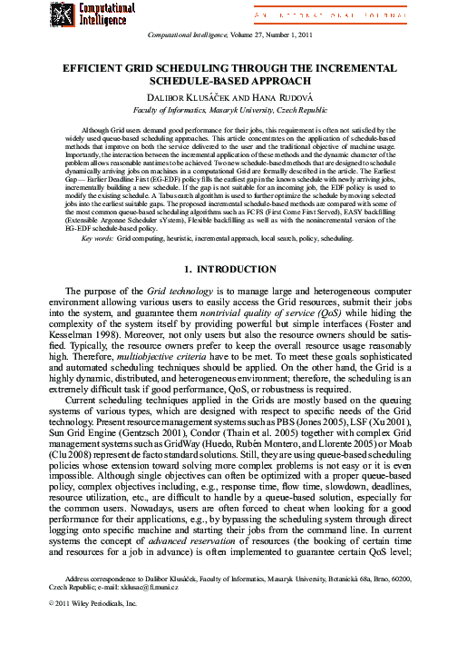 Pdf Efficient Grid Scheduling Through The Incremental Schedule Based