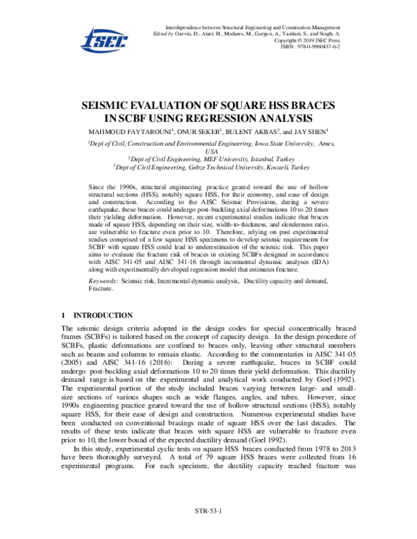 (PDF) Seismic Evaluation of Square HSS Braces in SCBF Using Regression ...