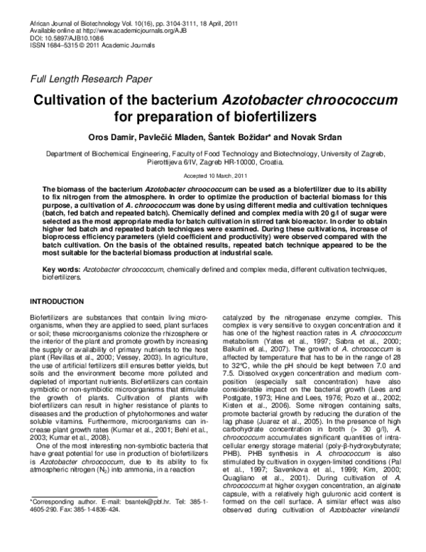 (PDF) Cultivation of the bacterium Azotobacter chroococcum for ...
