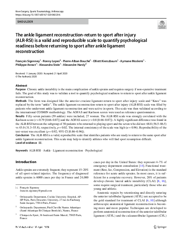 (PDF) The ankle ligament reconstruction-return to sport after injury ...