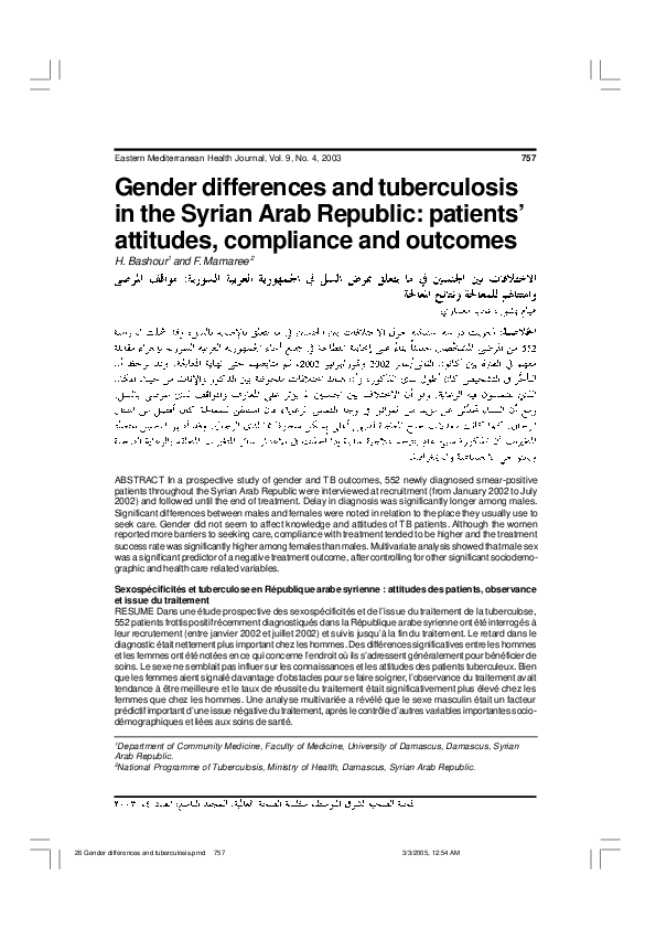 (PDF) Gender differences and tuberculosis in the Syrian Arab Republic ...