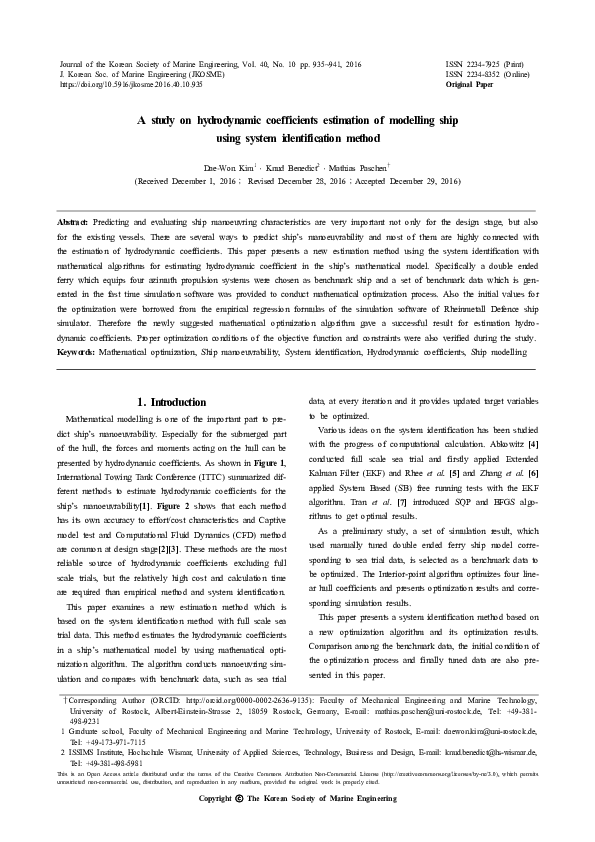 Pdf Estimating Ship Hydrodynamic Coefficients