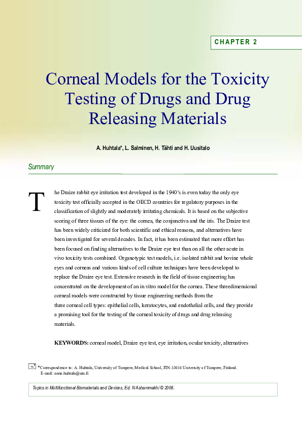 (PDF) Corneal Models for the Toxicity Testing of Drugs and
