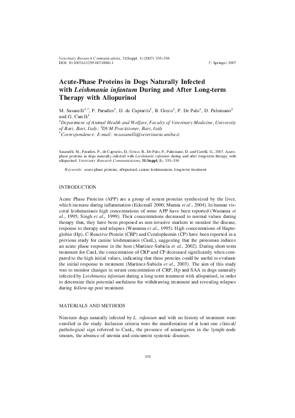 (PDF) Acute-Phase Proteins in Dogs Naturally Infected with Leishmania ...