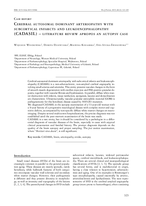(PDF) Cerebral autosomal dominant arteriopathy with subcortical ...
