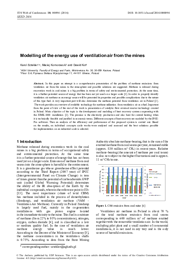 (PDF) Modelling of the energy use of ventilation air from the mines