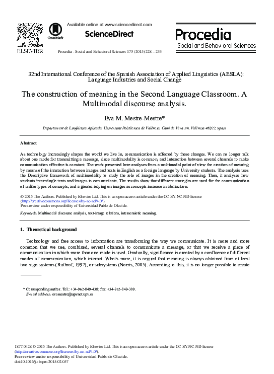 (PDF) The Construction of Meaning in the Second Language Classroom. A Multimodal Discourse Analysis