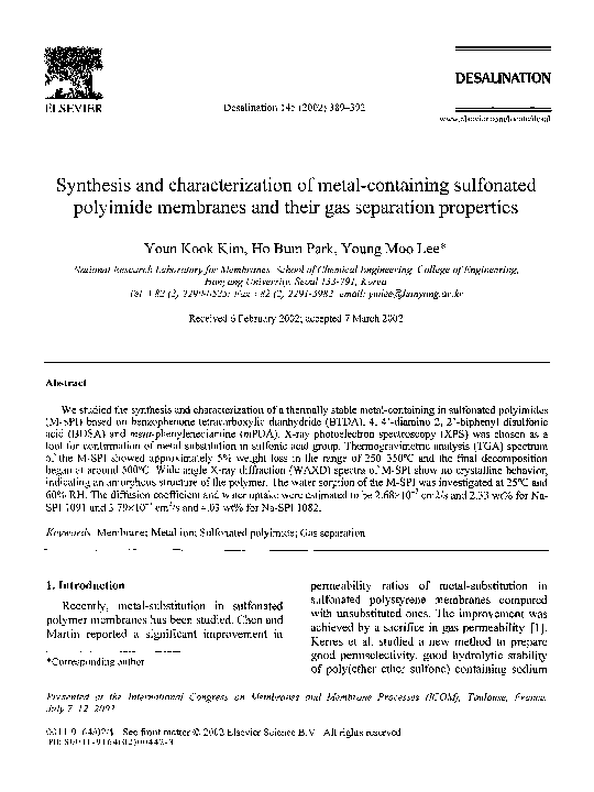 (PDF) Synthesis and characterization of metal-containing sulfonated ...